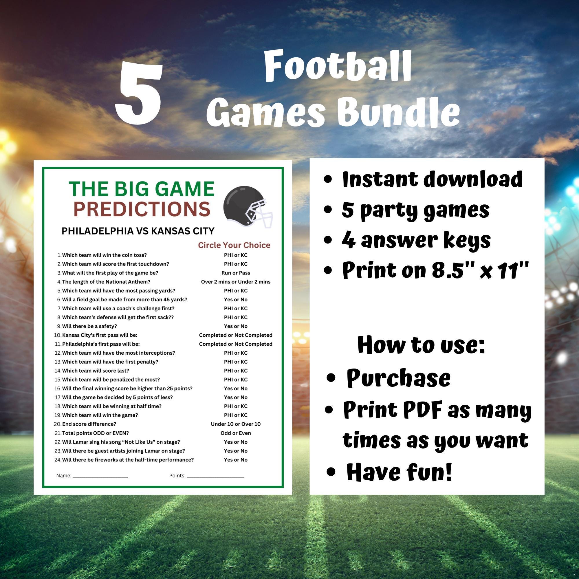 5 Football Party Game Set | Football Trivia | Sup3r Bowl Printable ...