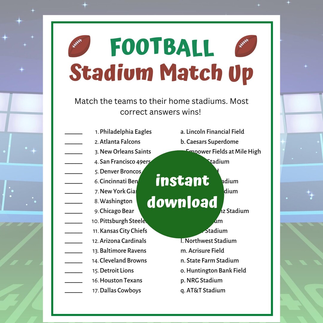 Football Stadium Match up | Bowl Party Games | Football Party Games ...