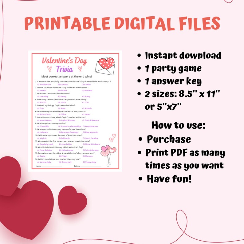 Valentine’s Day Trivia Game | Adult Valentines Trivia | Printable ...