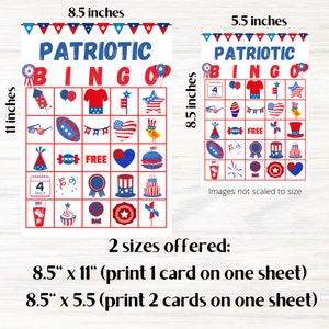 Printable Bingo, 20 Cards, Patriotic Bingo Cards, 4th of July Party ...