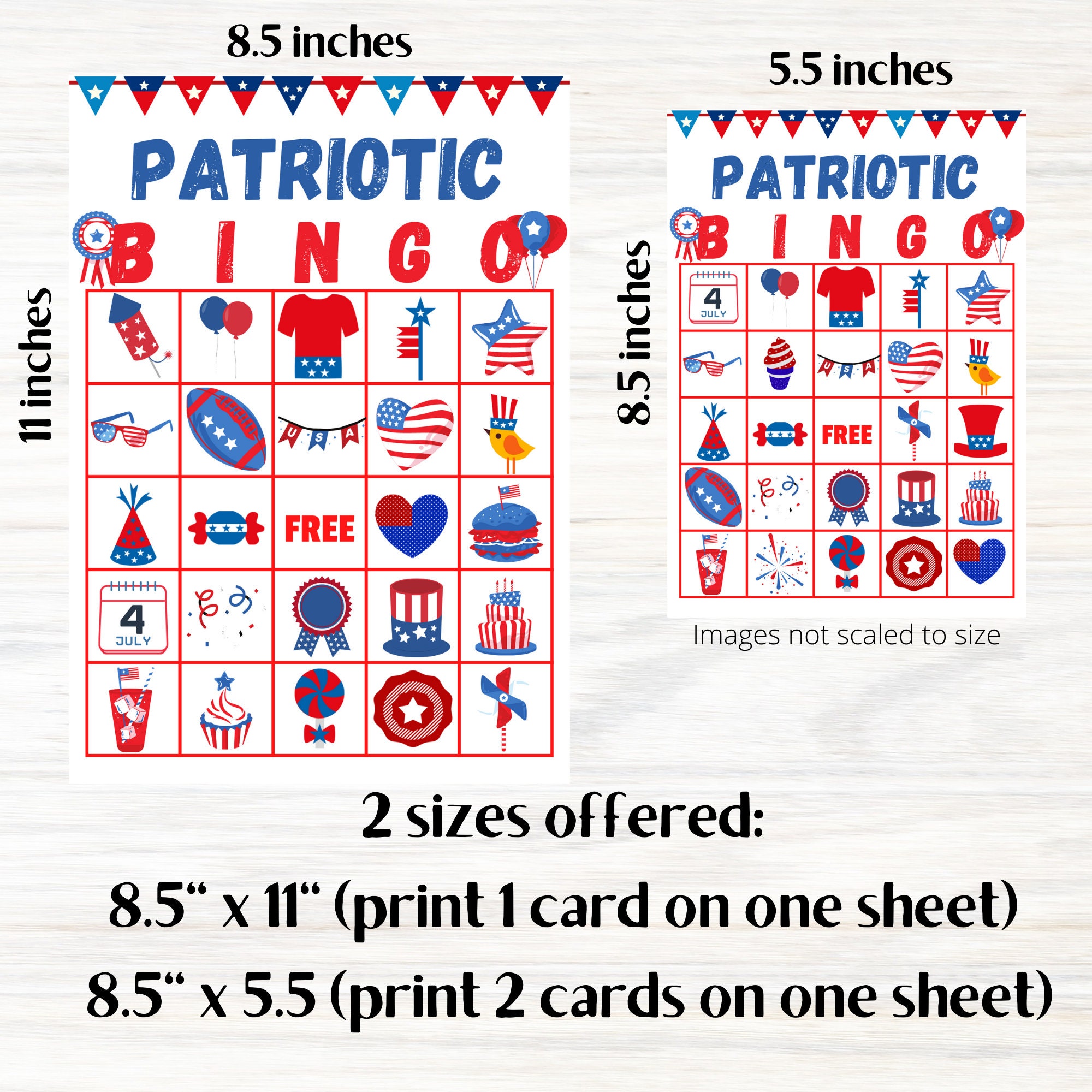 Printable Bingo, 20 Cards, Patriotic Bingo Cards, 4th of July Party ...