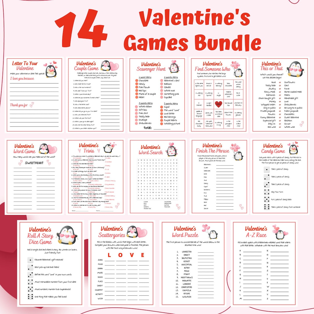 Valentine’s Day Games Bundle | Adults Valentines | Printable Valentine ...