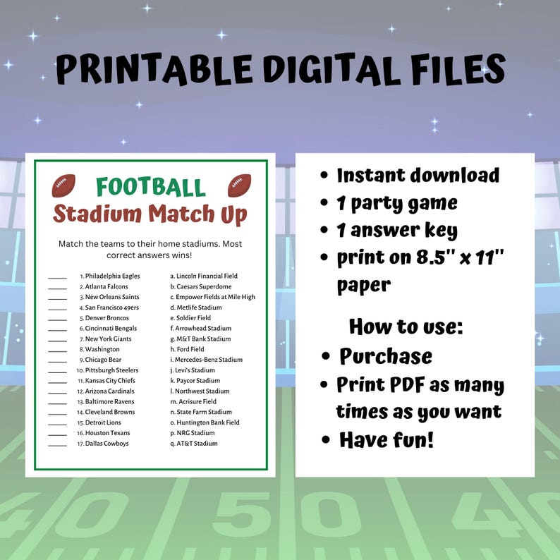 Football Stadium Match up | Bowl Party Games | Football Party Games ...