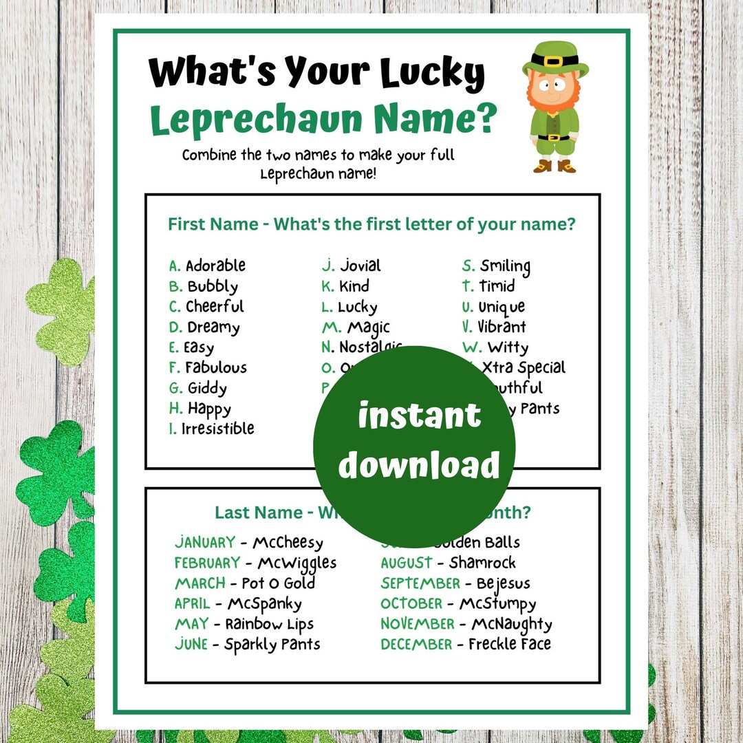 St. Patrick's Day What's Your Leprechaun Name Game | St Paddy's Day ...