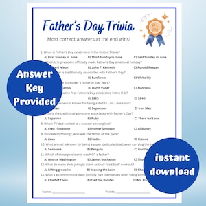 Fathers Day Trivia Game | Printable Father's Day Party Game | Father's ...