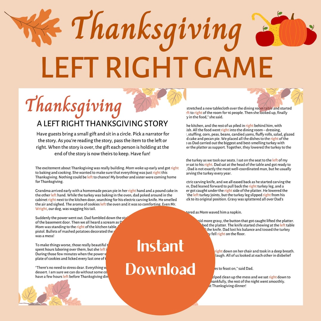 Thanksgiving Left Right Game, Right Left, Thanksgiving Dinner, Gift ...