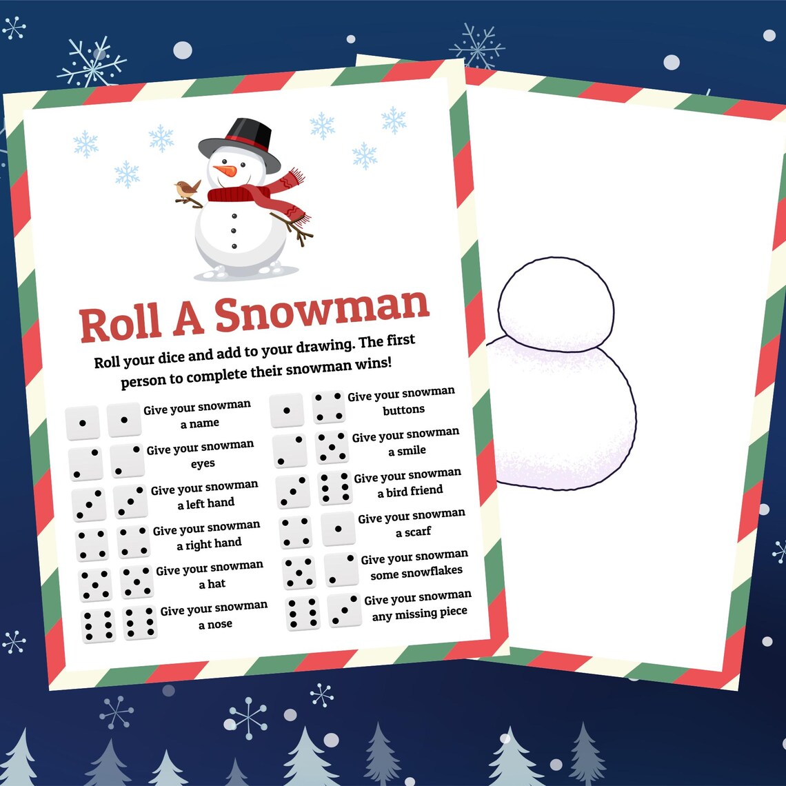 Roll A Snowman Game, Printable Christmas Game, Winter Activity for Kids ...