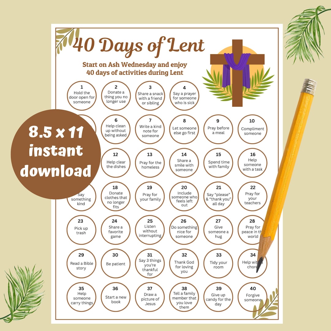 40 Days of Lent Countdown Calendar | Kids Lent Activity | Lenten ...