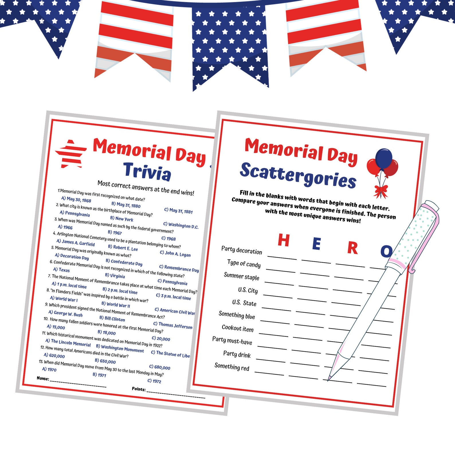 Memorial Day Games Bundle | Memorial Day Party Games | Patriotic Games ...