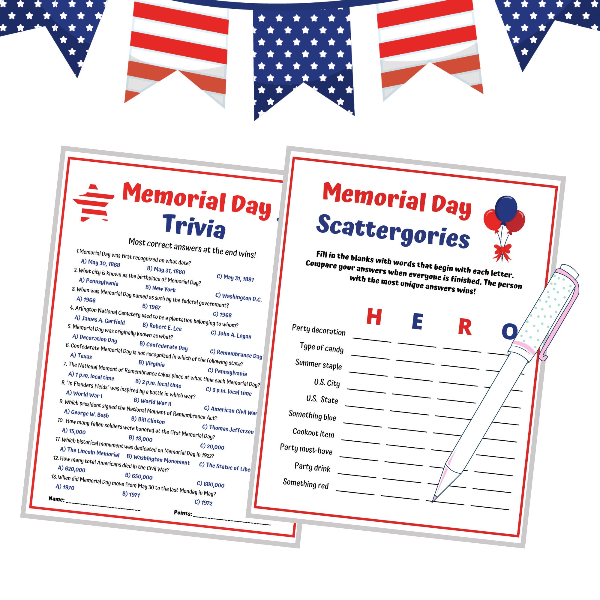 Memorial Day Games Bundle | Memorial Day Party Games | Patriotic Games ...
