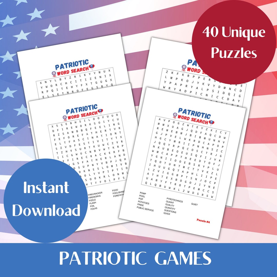 40 Patriotic Word Searches | Patriotic Party Games | 4th of July ...