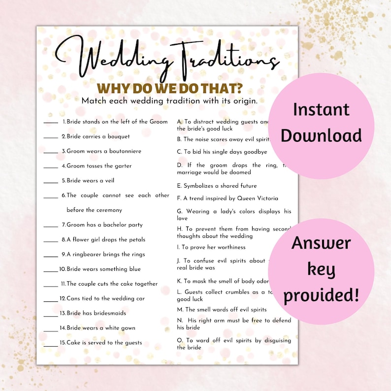 Wedding Traditions Printable Game | Bridal Shower Games | Wedding Games ...