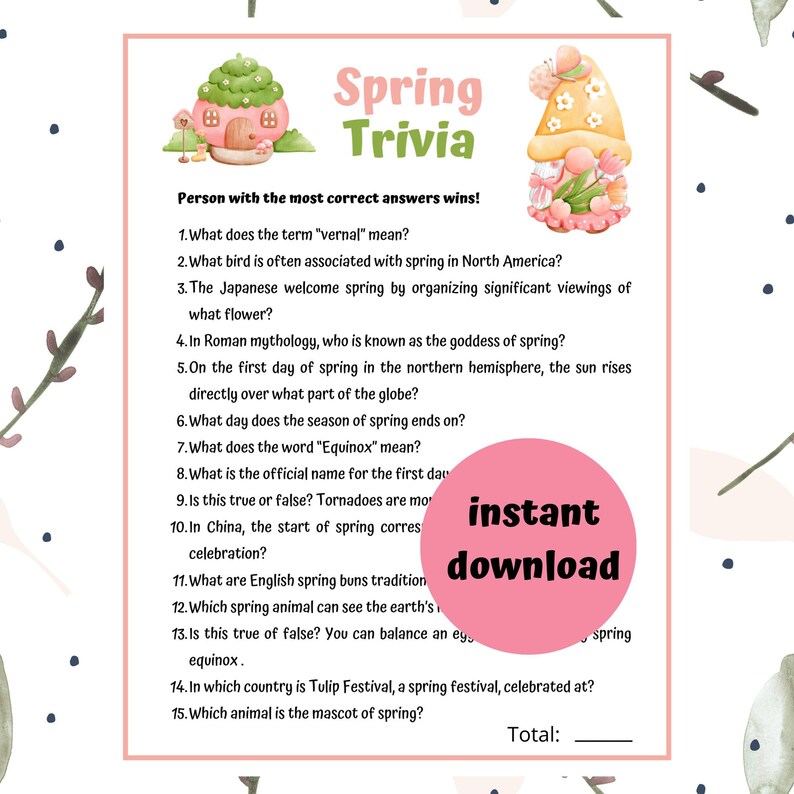 Spring Trivia Game | Printable Springtime Game | Spring Printable for ...