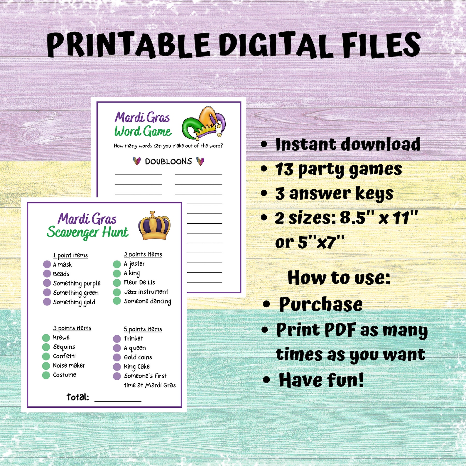 Mardi Gras Games Bundle | Printable Mardi Gras Party Game | Mardi Gras ...