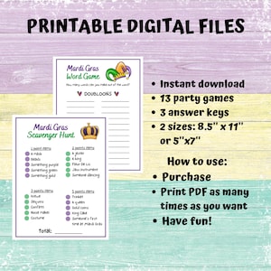 Mardi Gras Games Bundle | Printable Mardi Gras Party Game | Mardi Gras ...
