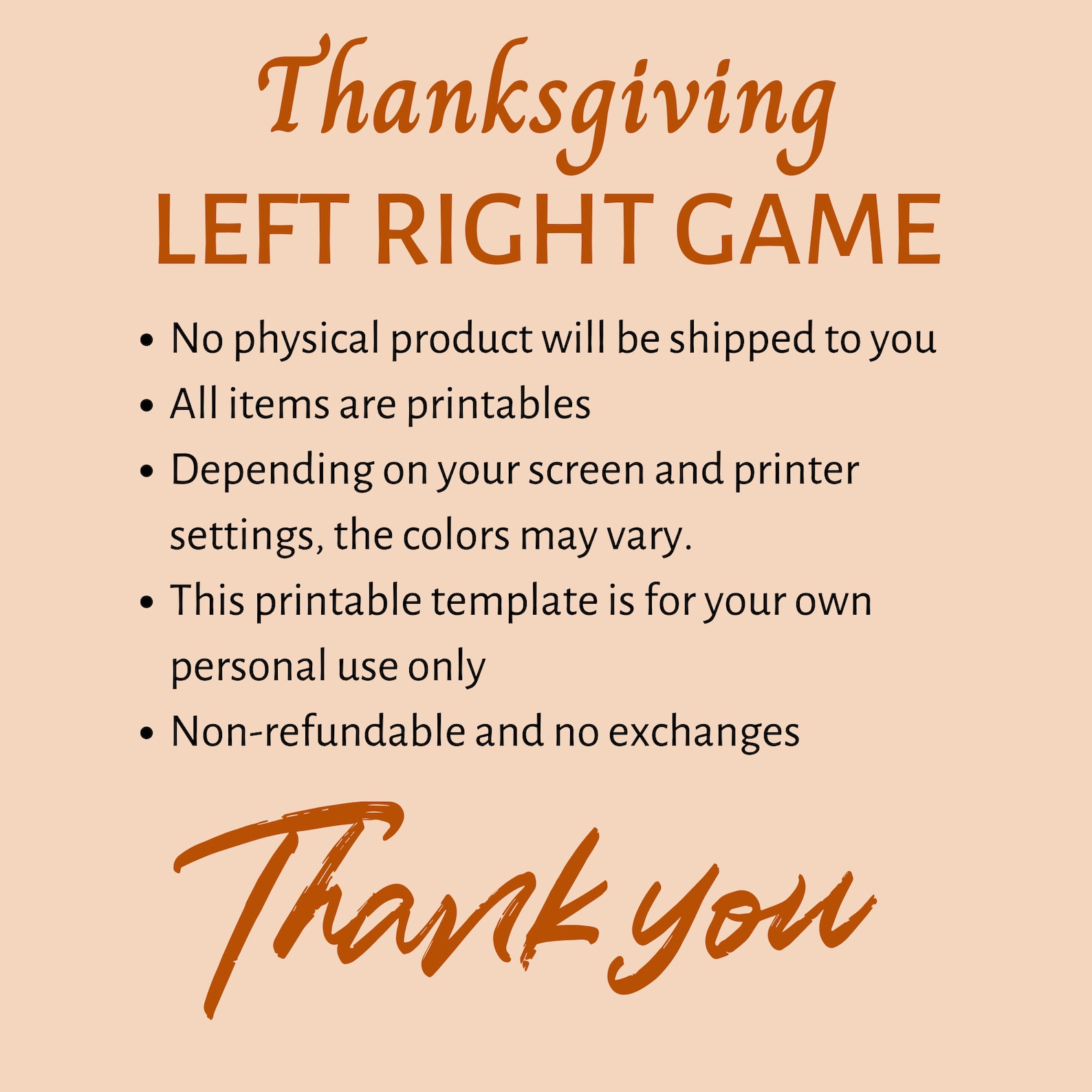 Thanksgiving Left Right Game, Right Left, Thanksgiving Dinner, Gift ...