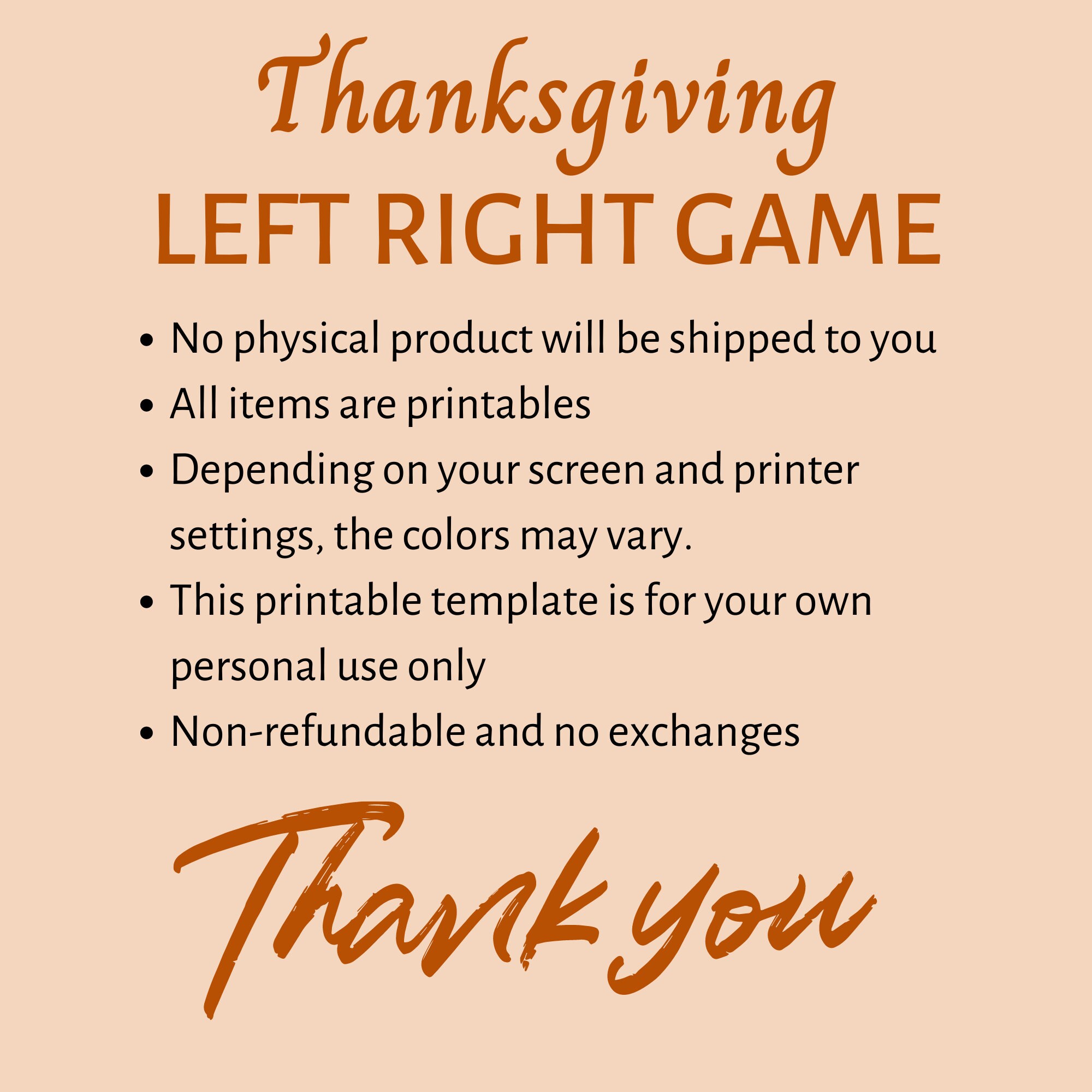 Thanksgiving Left Right Game, Right Left, Thanksgiving Dinner, Gift ...