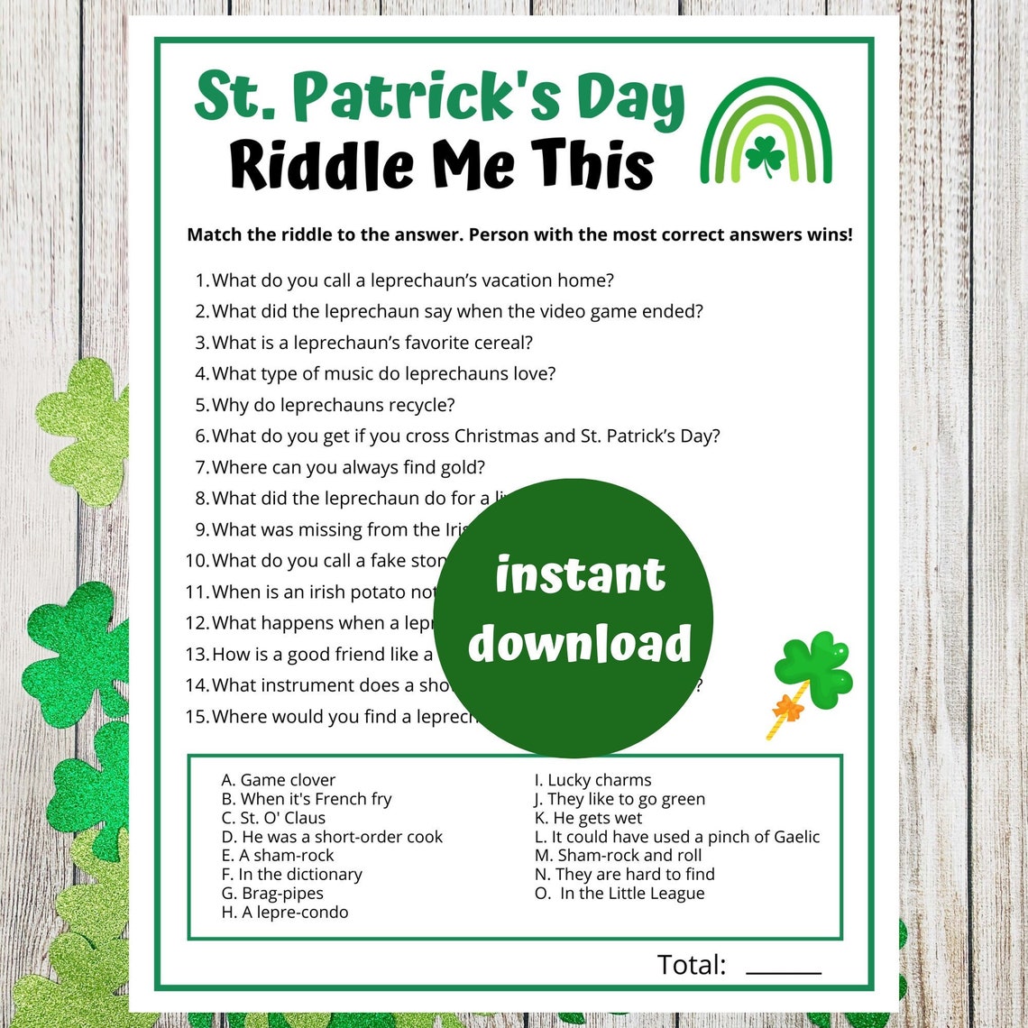 St Patrick's Day Riddle Printable Game | St Paddy's Day Office ...