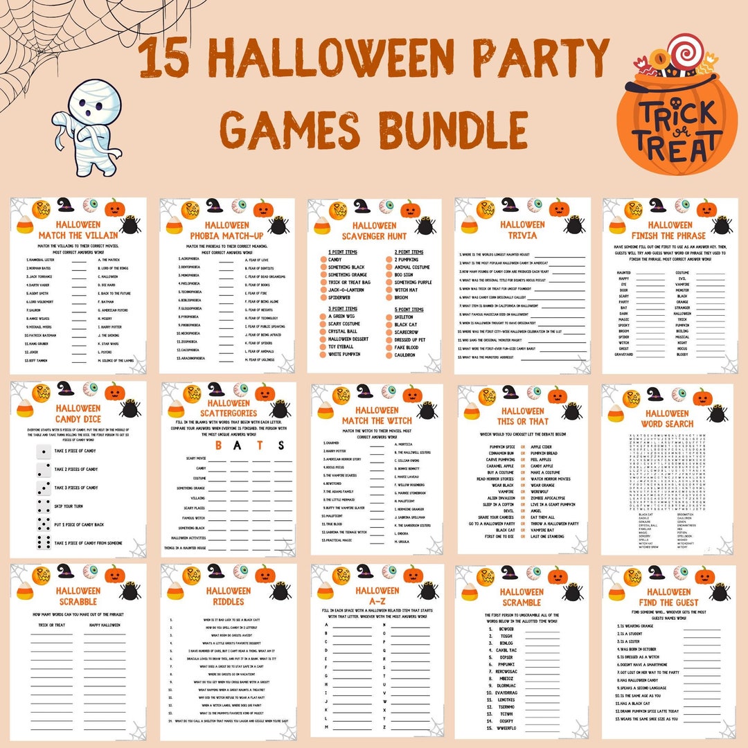 15 Halloween Games Bundle, Halloween Party Games, Halloween Games ...