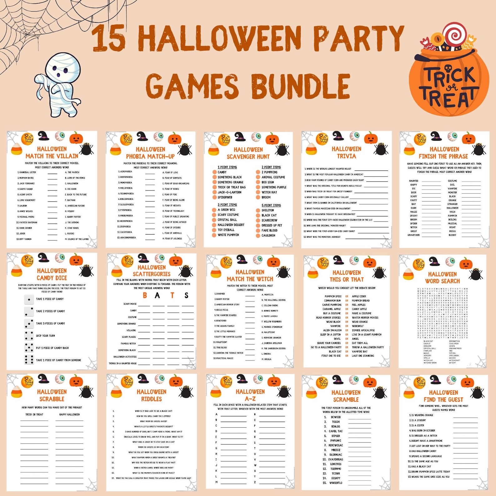 15 Halloween Games Bundle, Halloween Party Games, Halloween Games ...