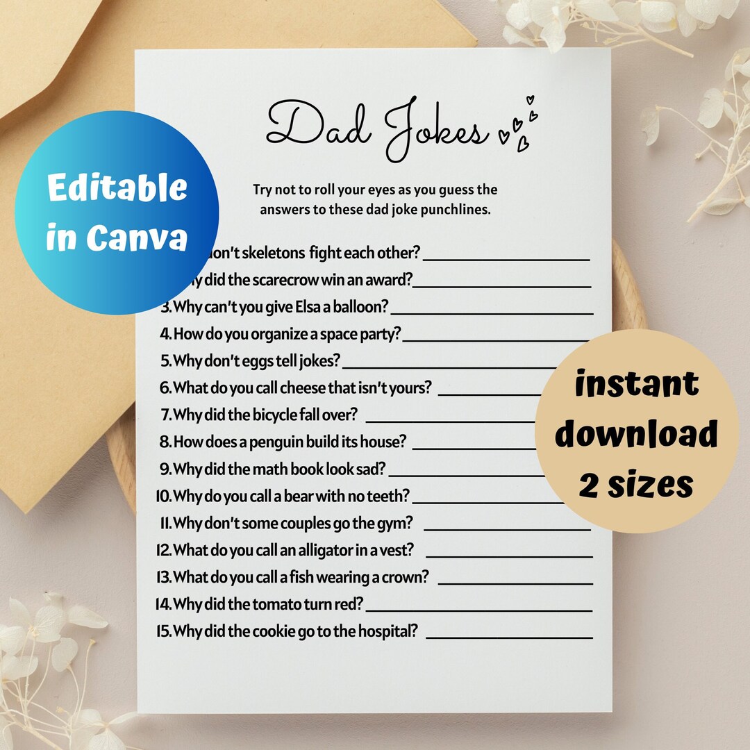 Minimalist Dad Joke Baby Shower Game | Modern Baby Shower | Dad Jokes ...
