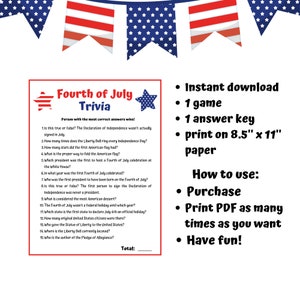 Fourth of July Trivia Game | Independence Day Party Game | Patriotic ...