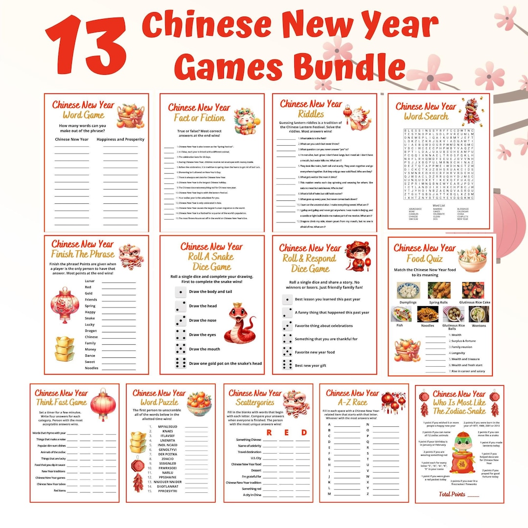 13 Chinese New Year Games Bundle New Year Printable Games CNY Games ...