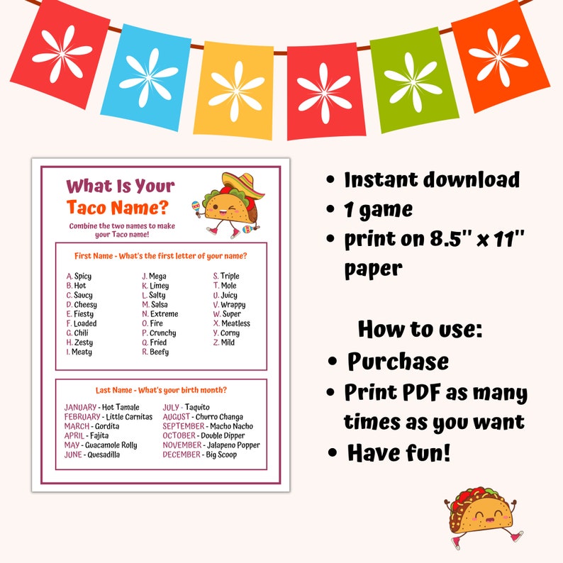 What is Your Taco Name Game | Cinco De Mayo Party Game | Fiesta | Fun ...