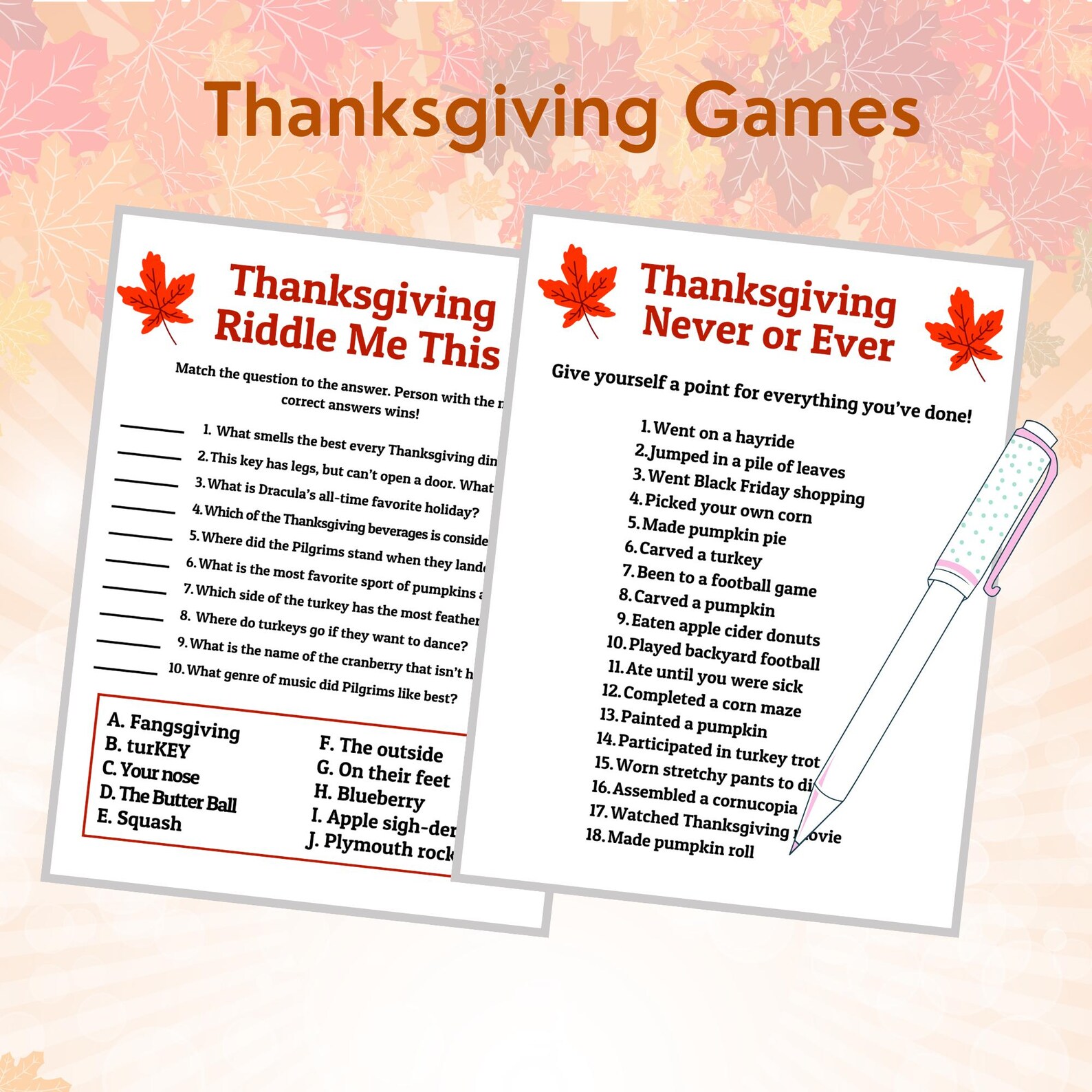 20 Thanksgiving Games Bundle | Thanksgiving Dinner Party Printable ...