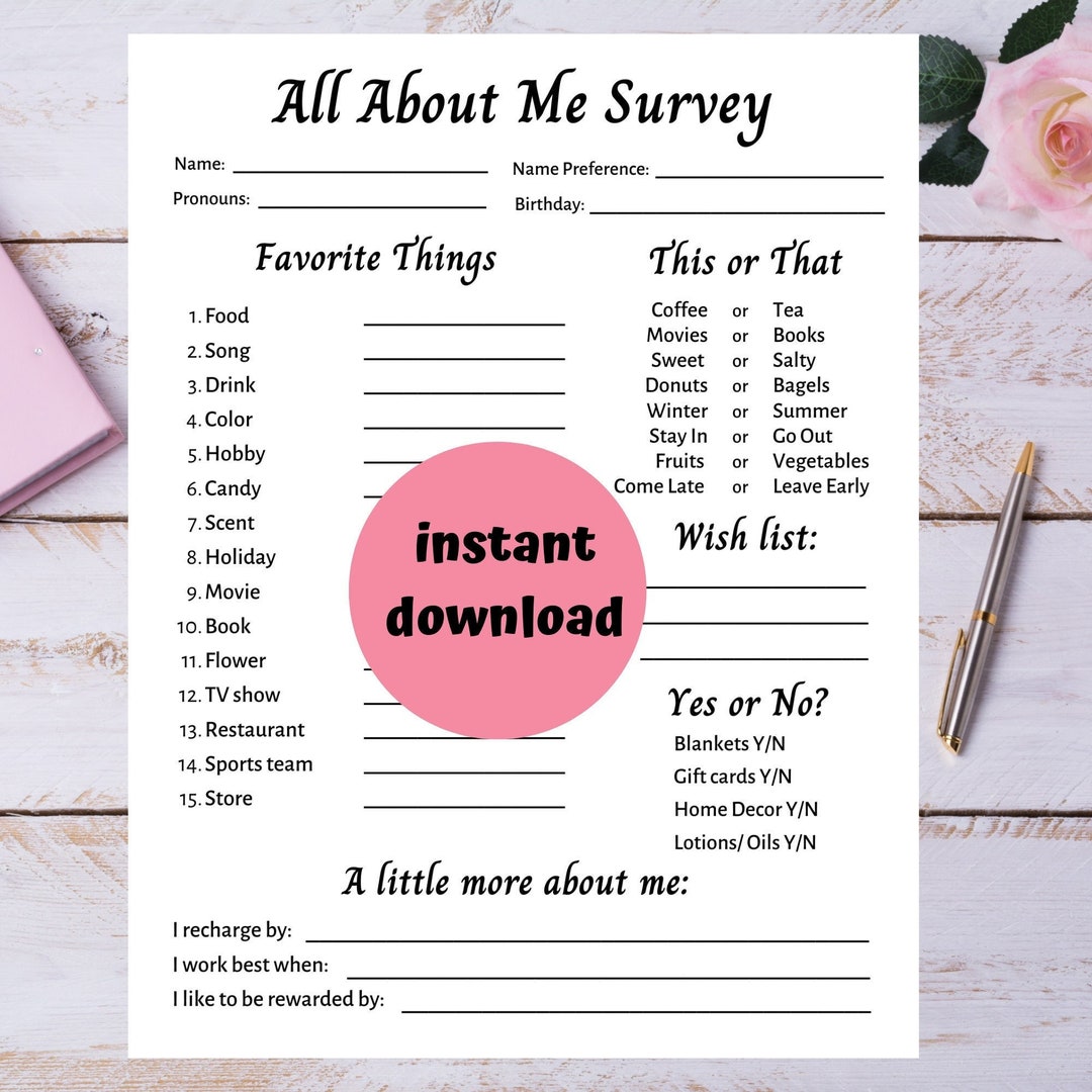 Coworker Questionnaire Survey | All About Me | Gift Exchange Ideas ...