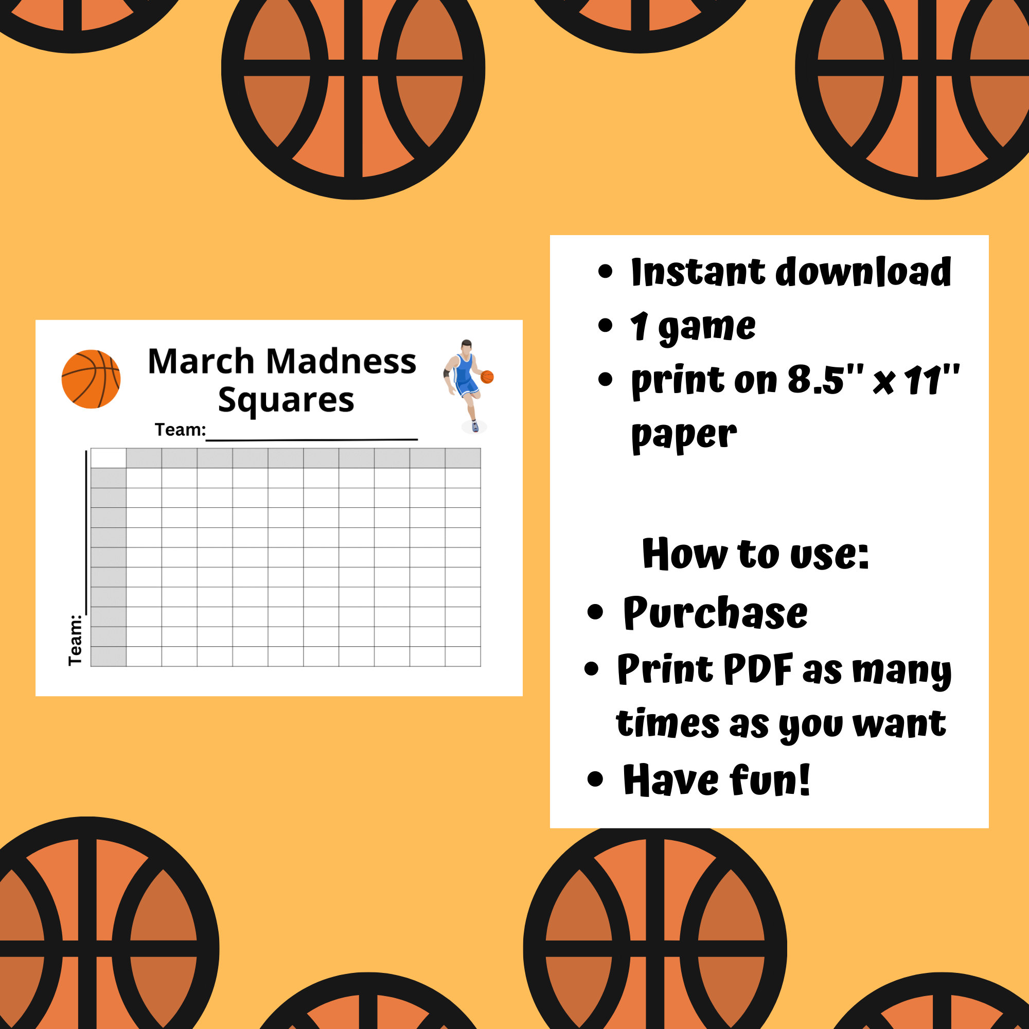 March Madness Games Squares Printable March Madness Game NCAA ...