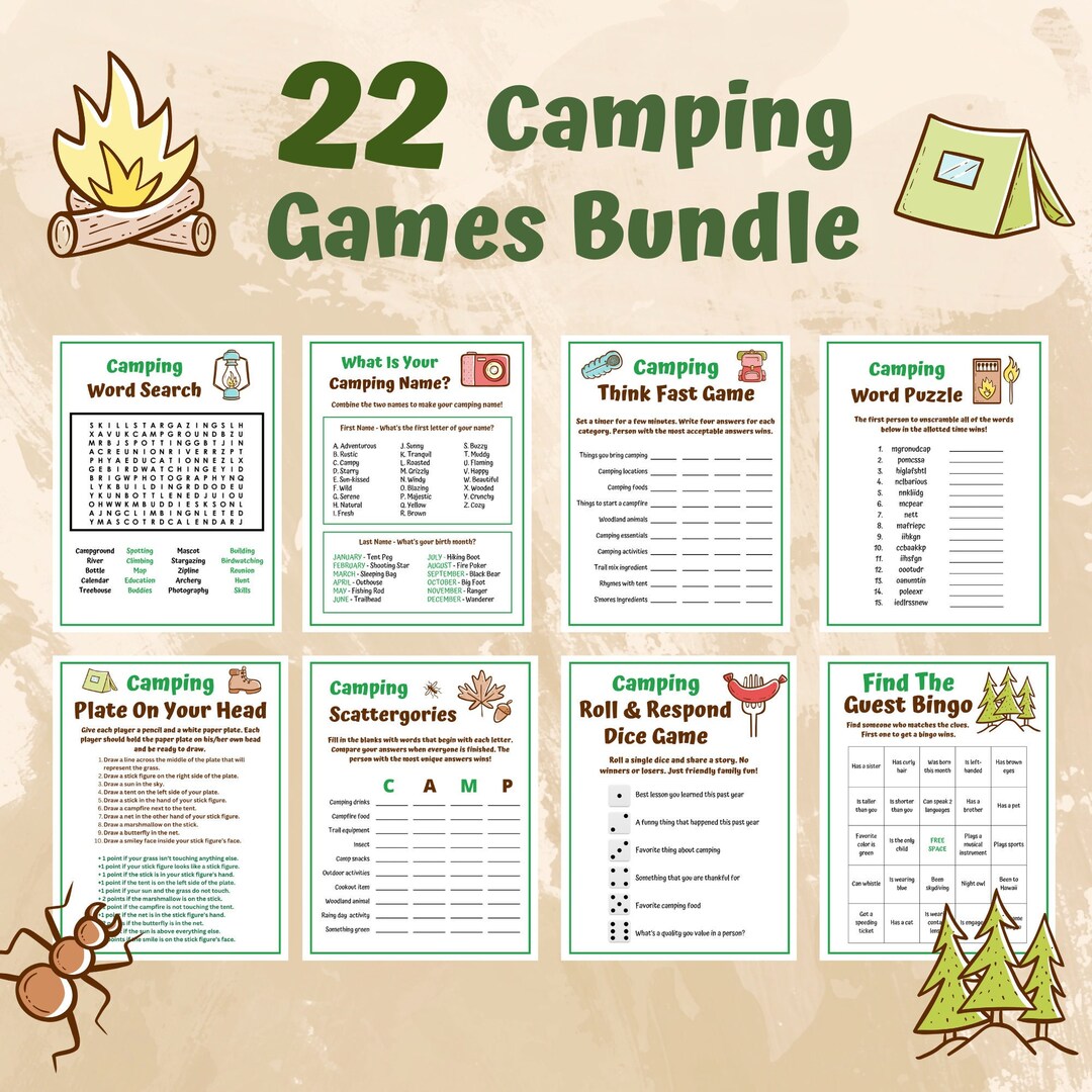 Camping Games Bundle | RV Road Trip Games | Camping Games Printable ...