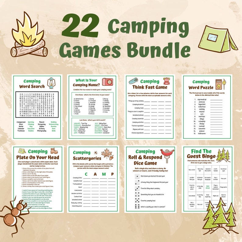 Camping Games Bundle | RV Road Trip Games | Camping Games Printable ...