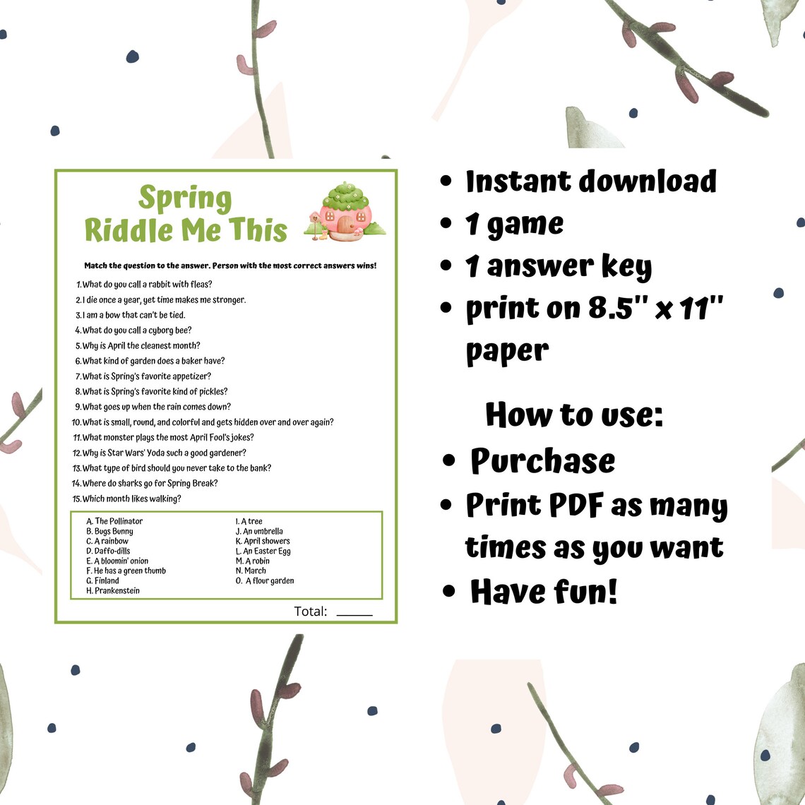 Spring Riddle Me This Game | Printable Springtime Game | Spring ...