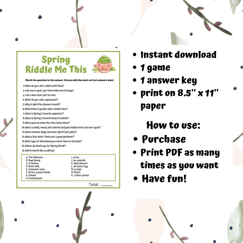 Spring Riddle Me This Game | Printable Springtime Game | Spring ...