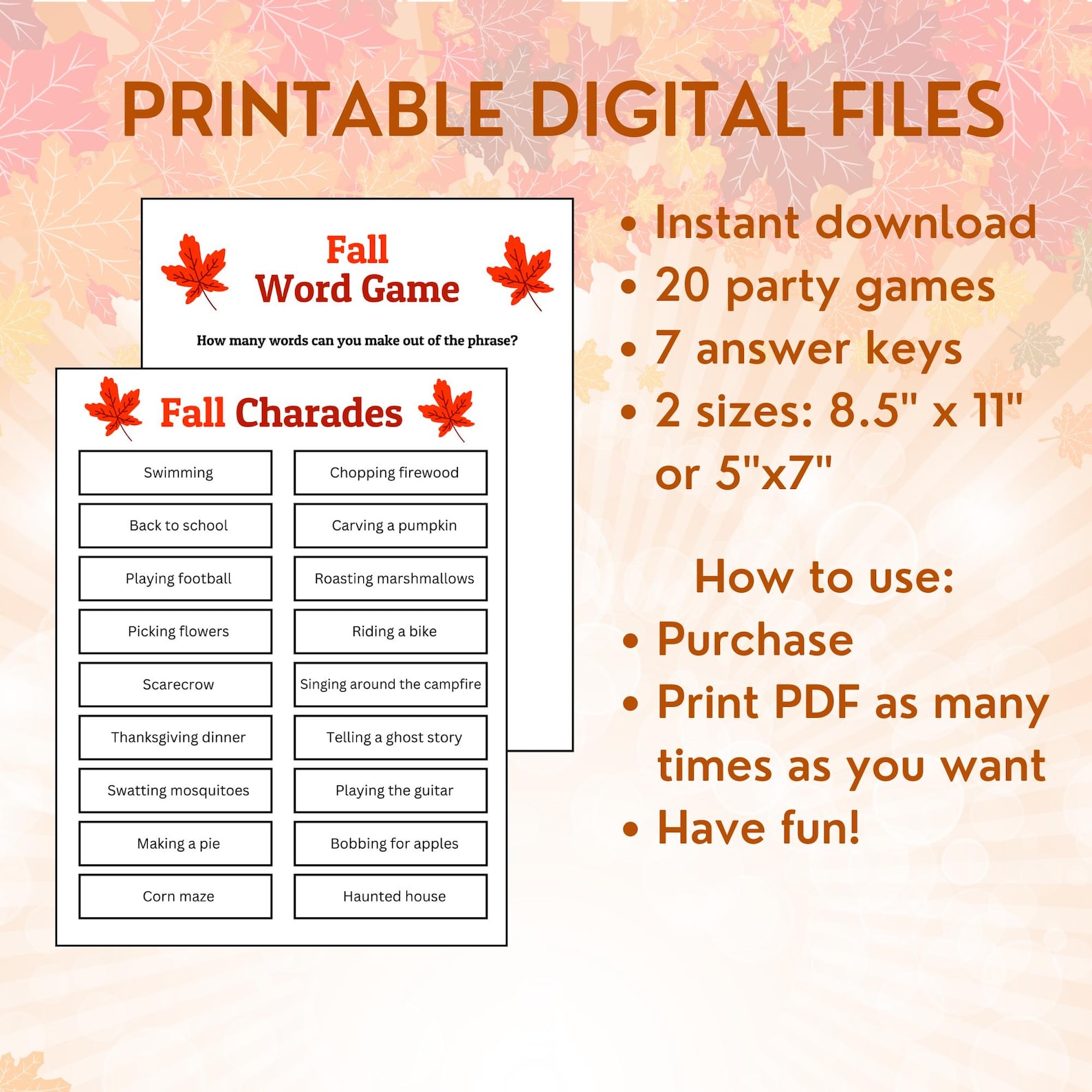 20 Fall Party Games Bundle, Printable Autumn Games, Fun Fall Activities ...