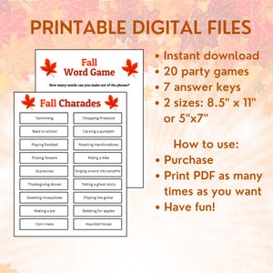 20 Fall Party Games Bundle, Printable Autumn Games, Fun Fall Activities ...