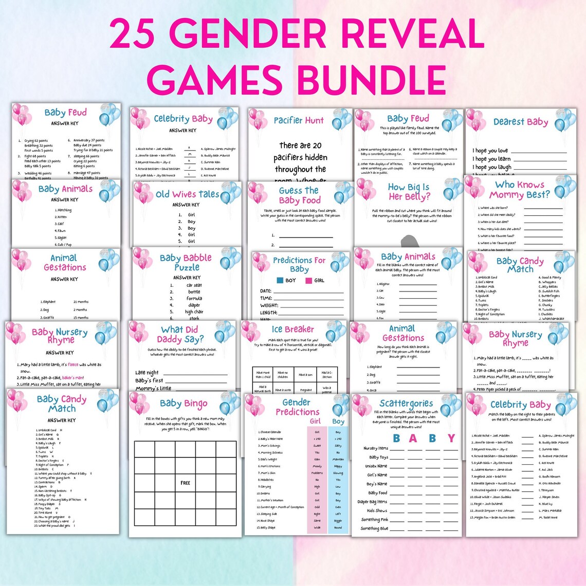 25 Gender Reveal Games Printable Gender Reveal Party Games - Etsy