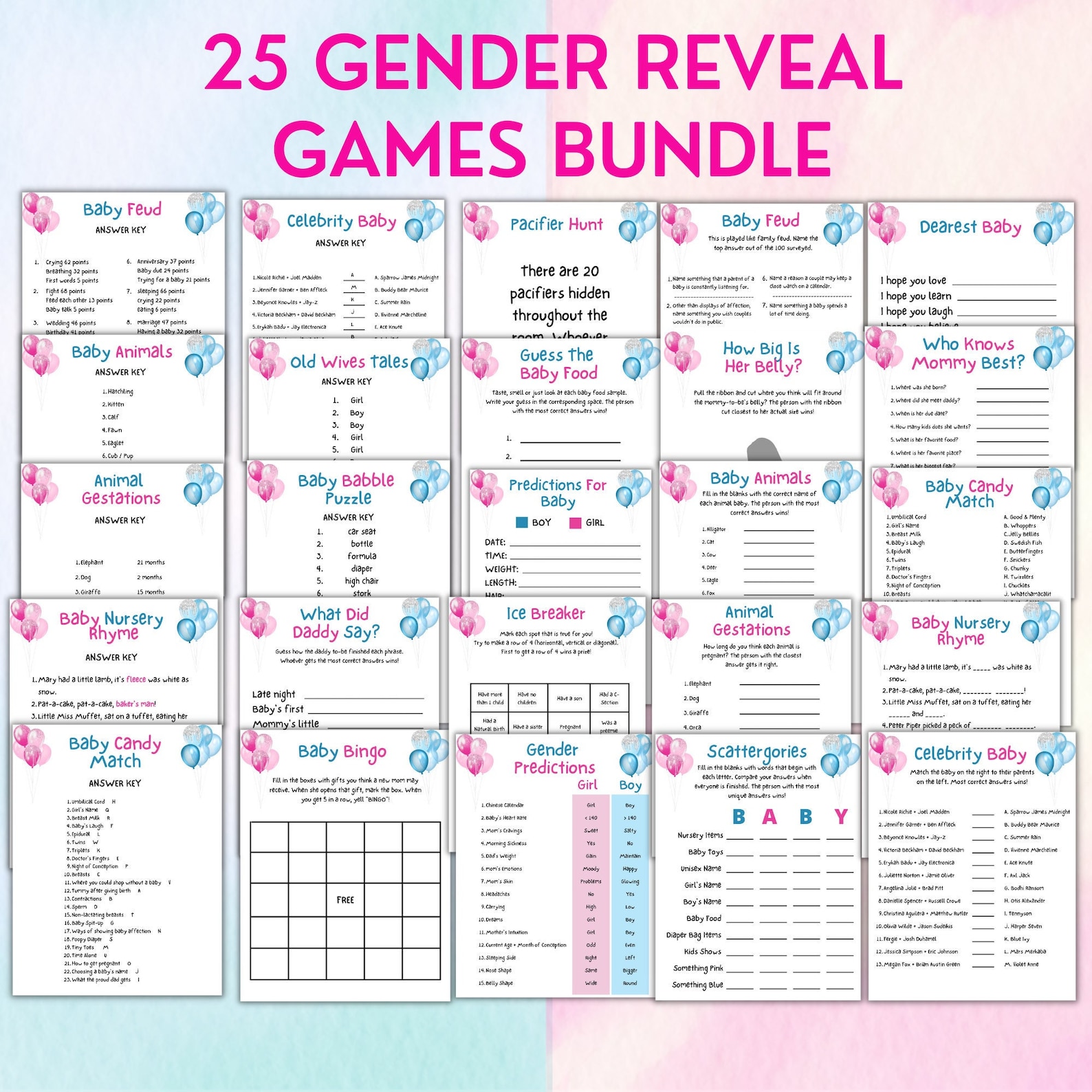 25 Gender Reveal Games Printable Gender Reveal Party Games - Etsy