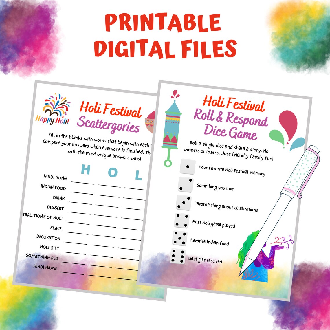 Holi Festival Games Bundle Holi Activities for Kids Holi Activities for ...