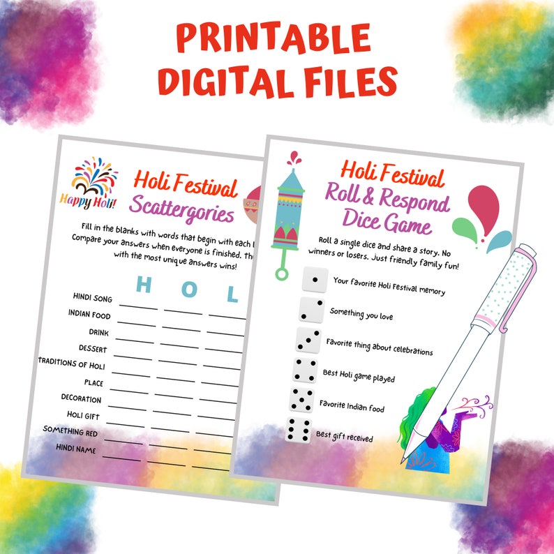 Holi Festival Games Bundle Holi Activities for Kids Holi Activities for ...