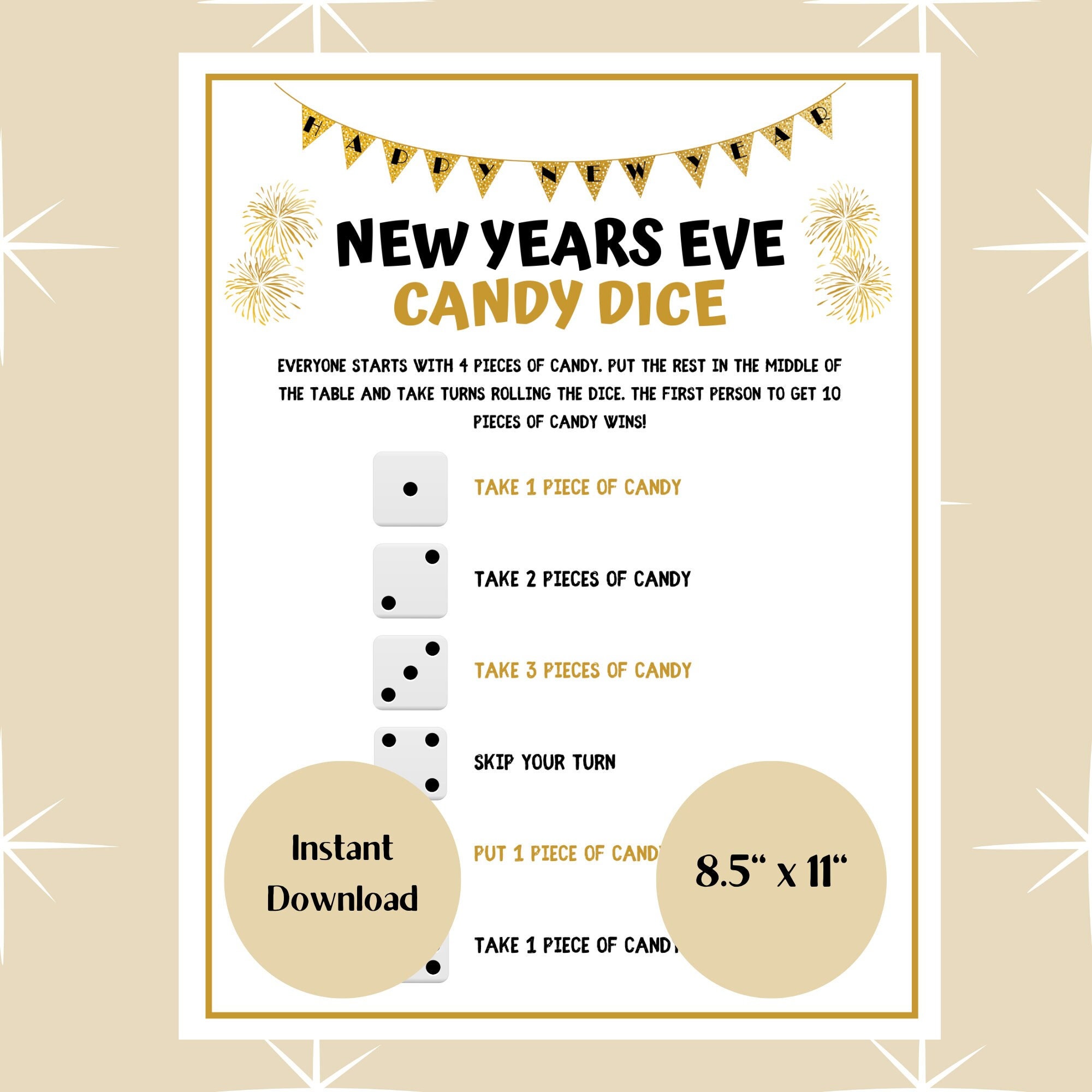 New Years Eve Candy Dice Game New Years Party Game Kids Games Office ...