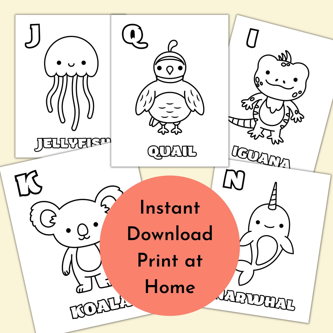 26 ABC Printable Alphabet Animal Coloring Pages, Kindergarten Activity ...
