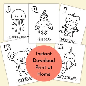 26 ABC Printable Alphabet Animal Coloring Pages, Kindergarten Activity ...