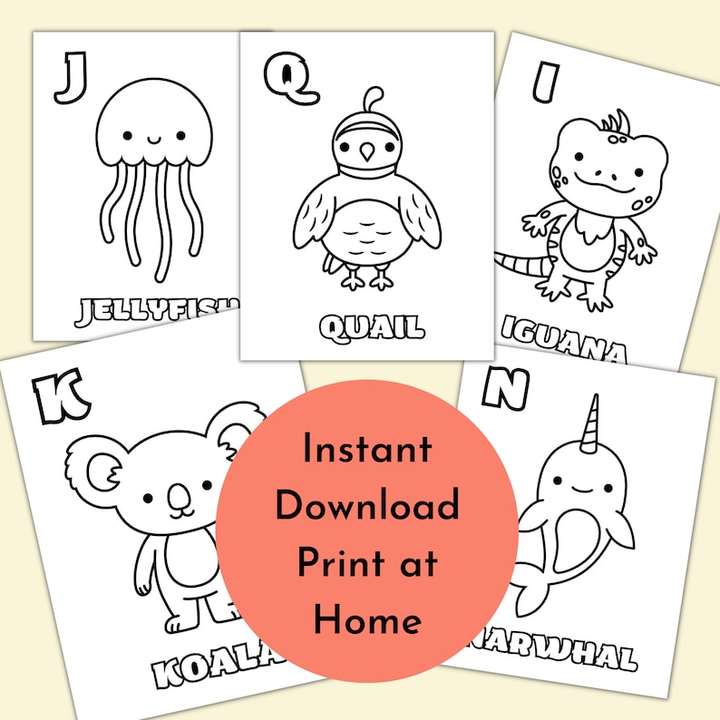 26 ABC Printable Alphabet Animal Coloring Pages, Kindergarten Activity ...