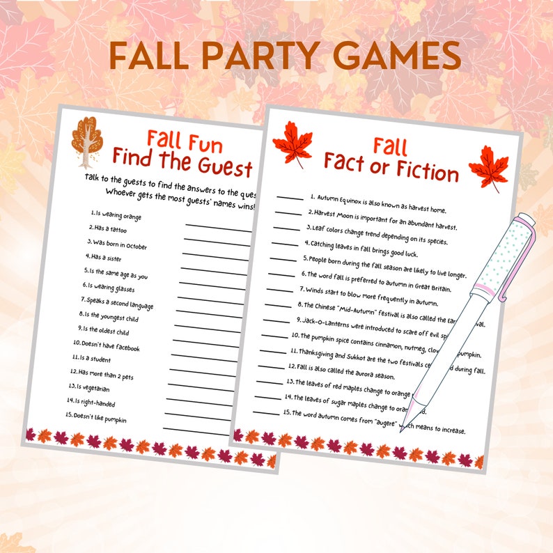 8 Fall Party Games Bundle Printable Autumn Games Bundle Fall Activities ...