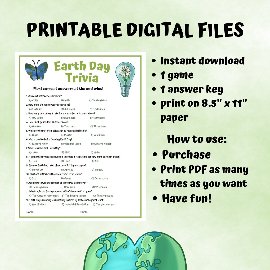 Earth Day Trivia | Earth Day Party Game | Environmental Activity for ...