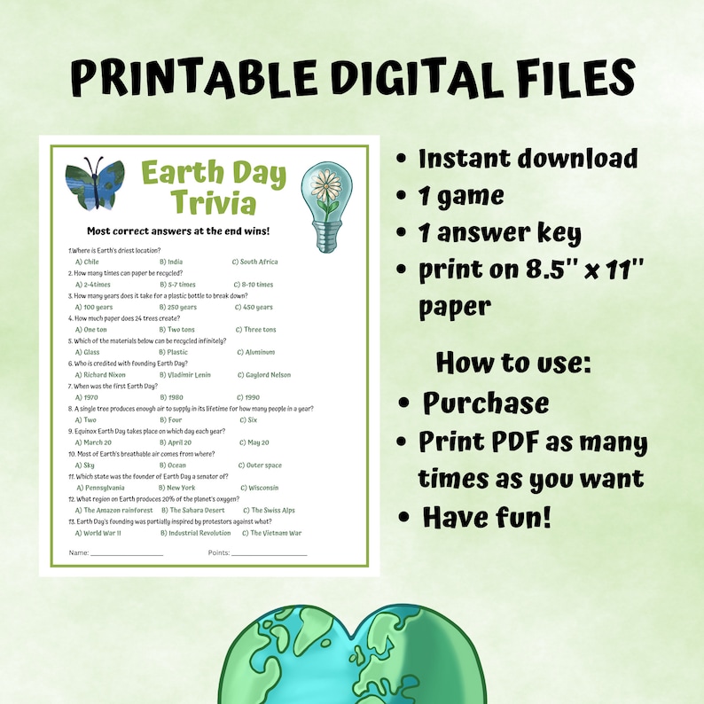 Earth Day Trivia | Earth Day Party Game | Environmental Activity for ...