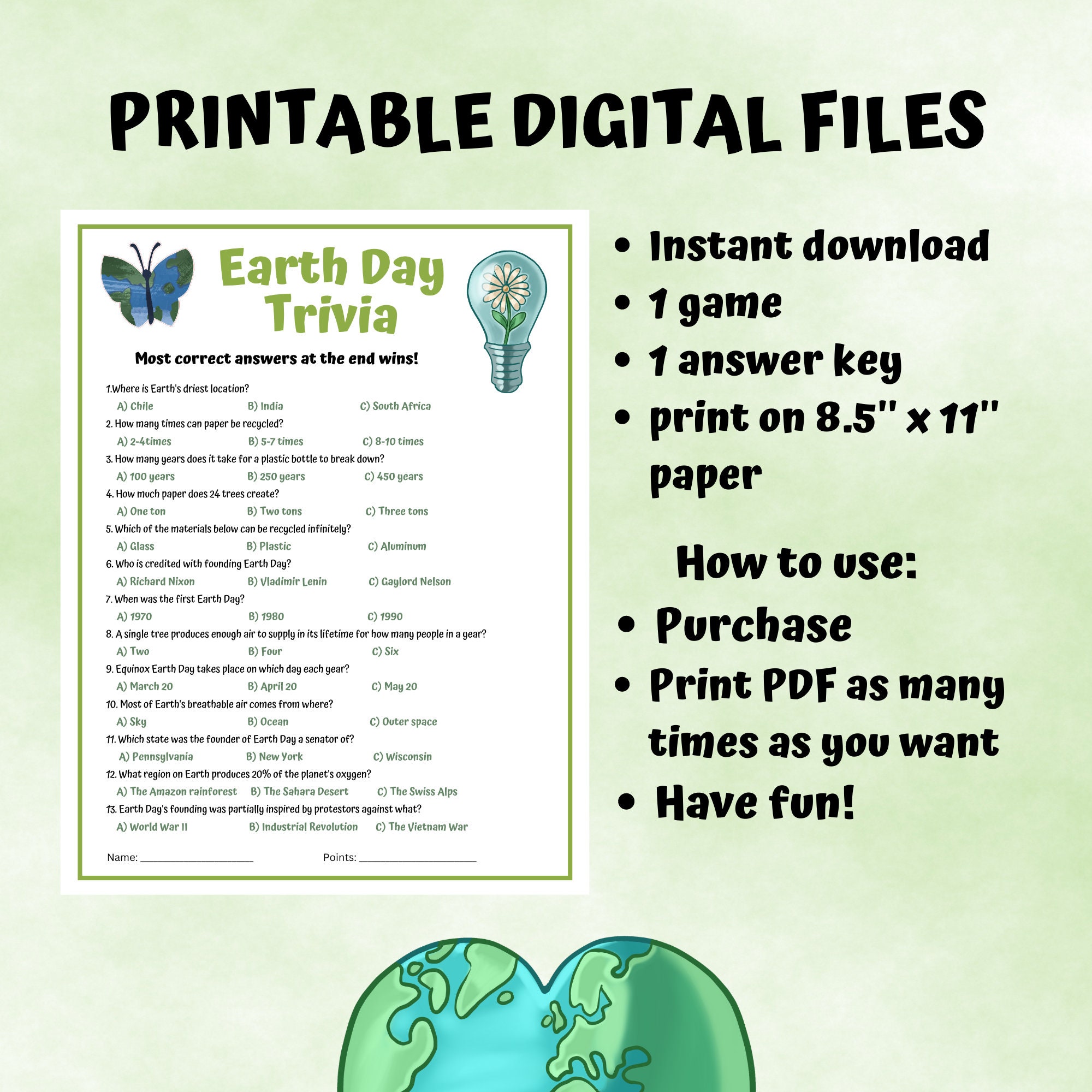 Earth Day Trivia | Earth Day Party Game | Environmental Activity for ...