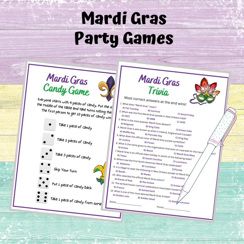 Mardi Gras Games Bundle | Printable Mardi Gras Party Game | Mardi Gras ...